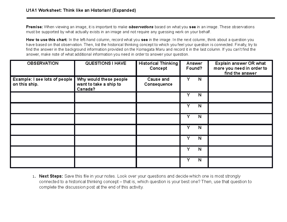 1.1 - Expanded Think Like an Historian Worksheet - 01 24 130 - U of W ...