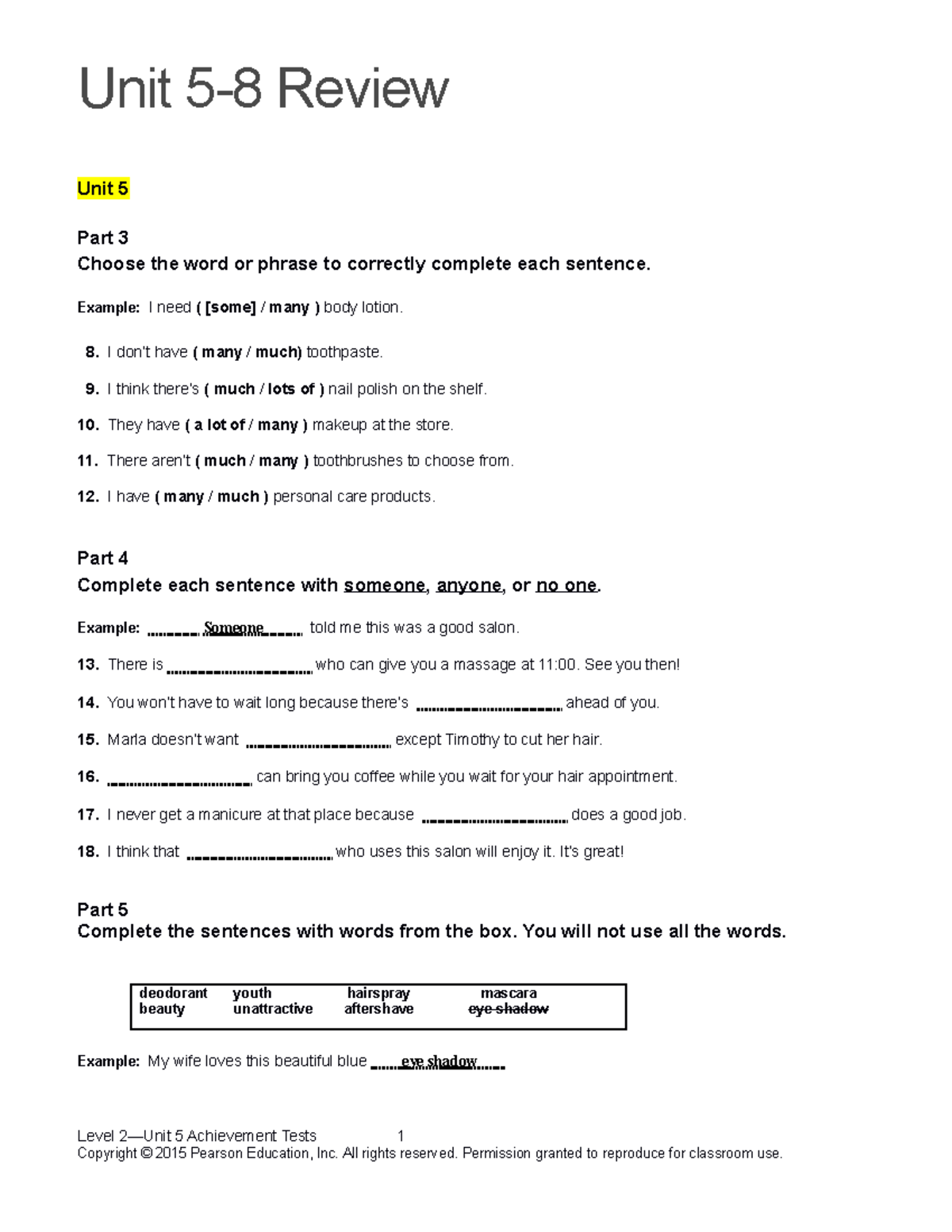 U5-8-Revision - fgdfdfdf - Unit 5-8 Review Unit 5 Part 3 Choose the word or phrase to correctly ...