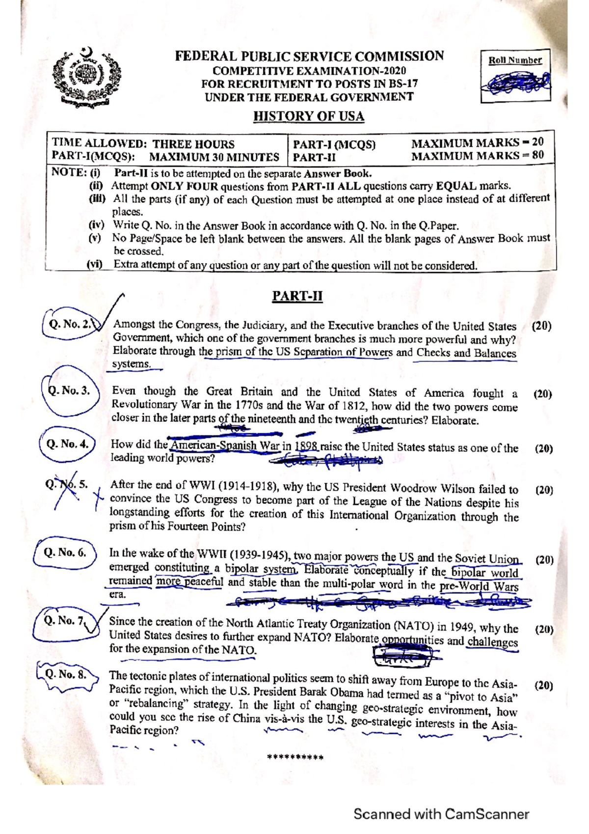 History of USA CSS Past Papers 2000 to 2020 - TIME ALLOWED: THREE HOURS ...