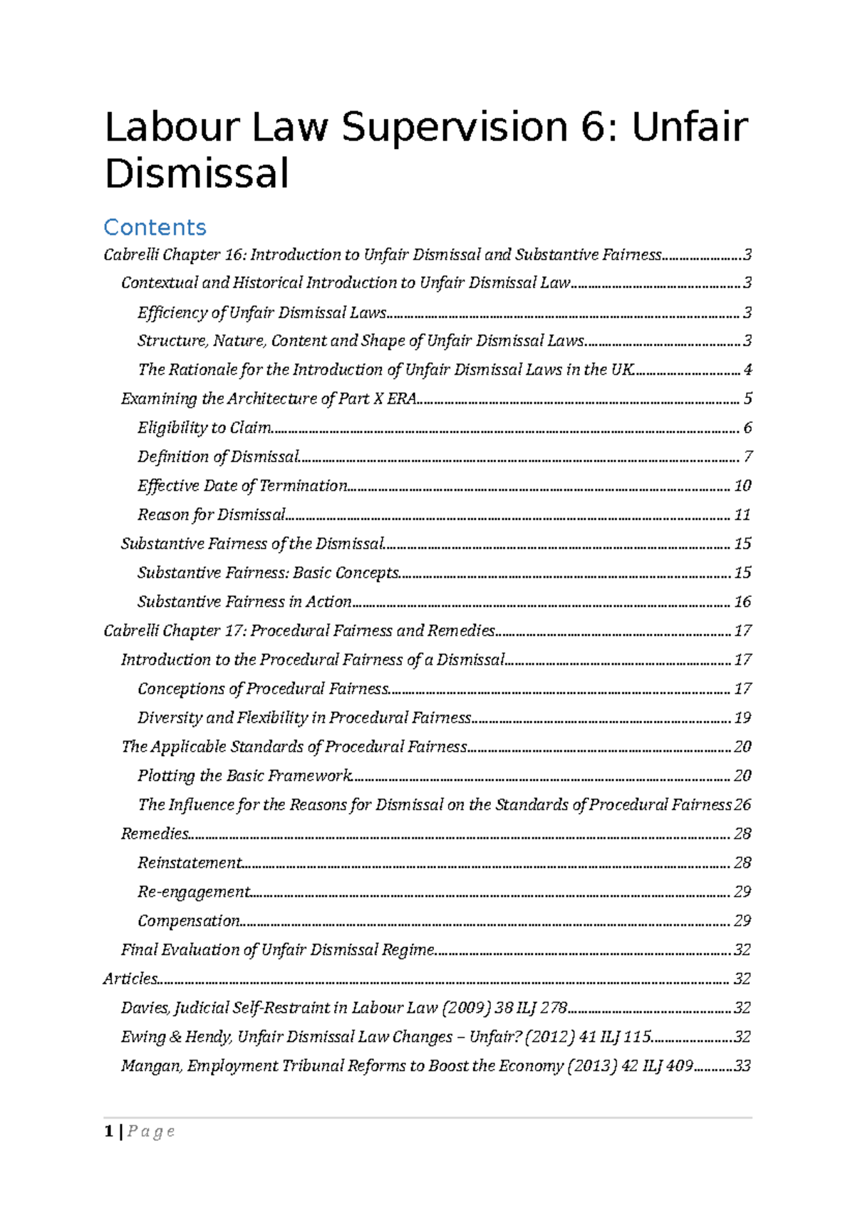 Labour Law Supervision 6 Unfair Dismissal Notes ...