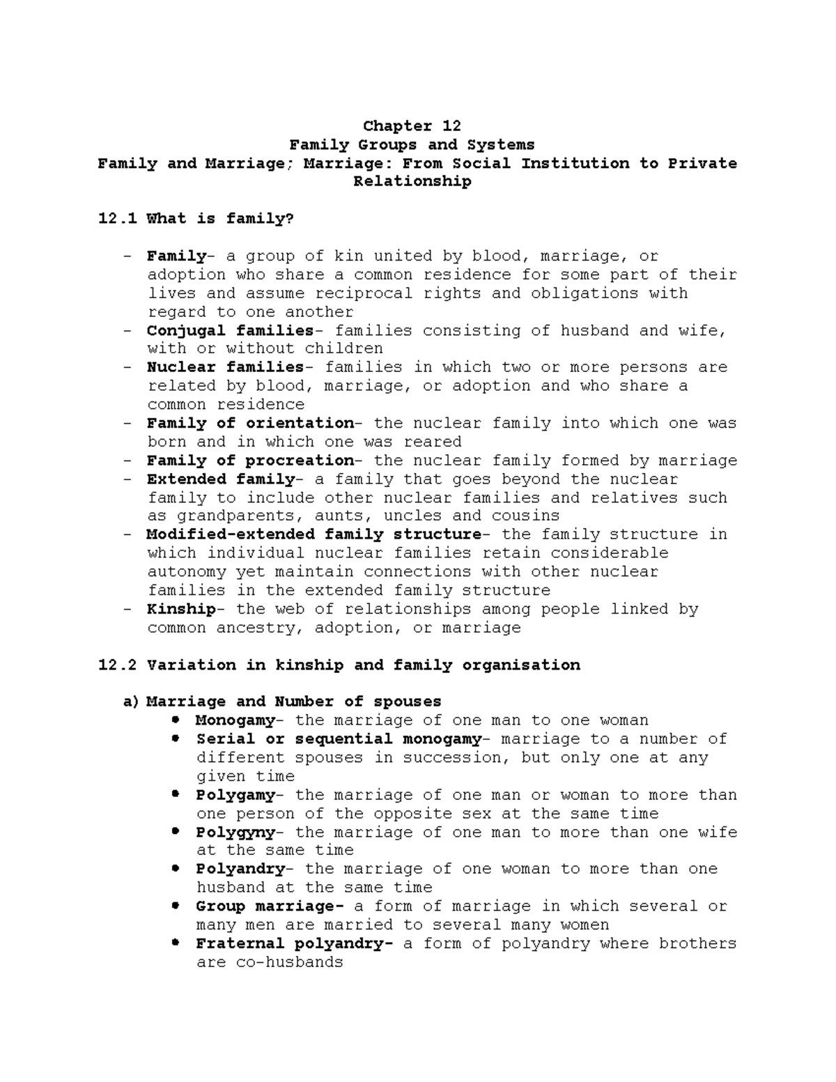 Chapter 12 (Family groups and systems) - Chapter 12 Family Groups and ...