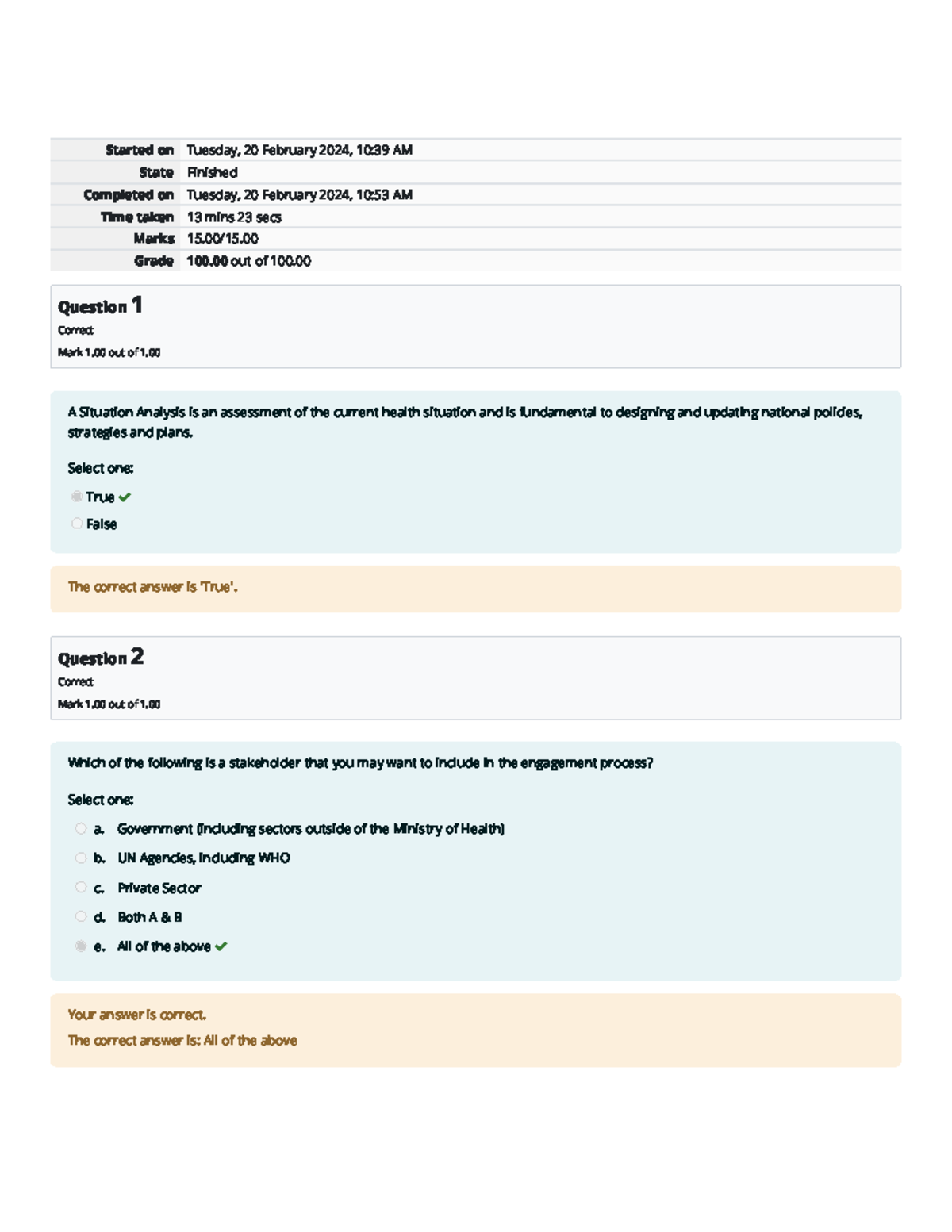 HS 4810 Graded Quiz Unit 3 Attempt review Home - Started on Tuesday, 20 February 2024, 10:39 AM ...