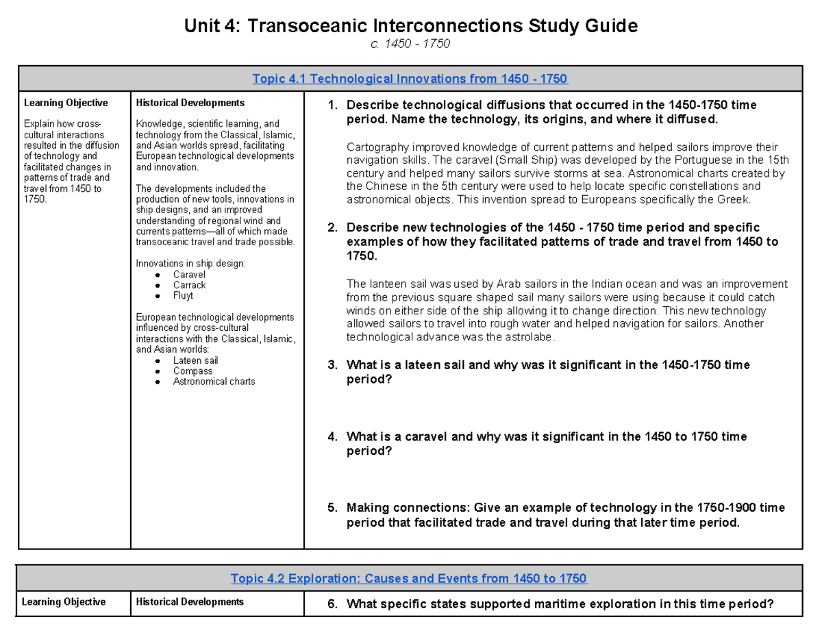 Unit 4 - Reading Guide - Unit 4: Transoceanic Interconnections Study ...