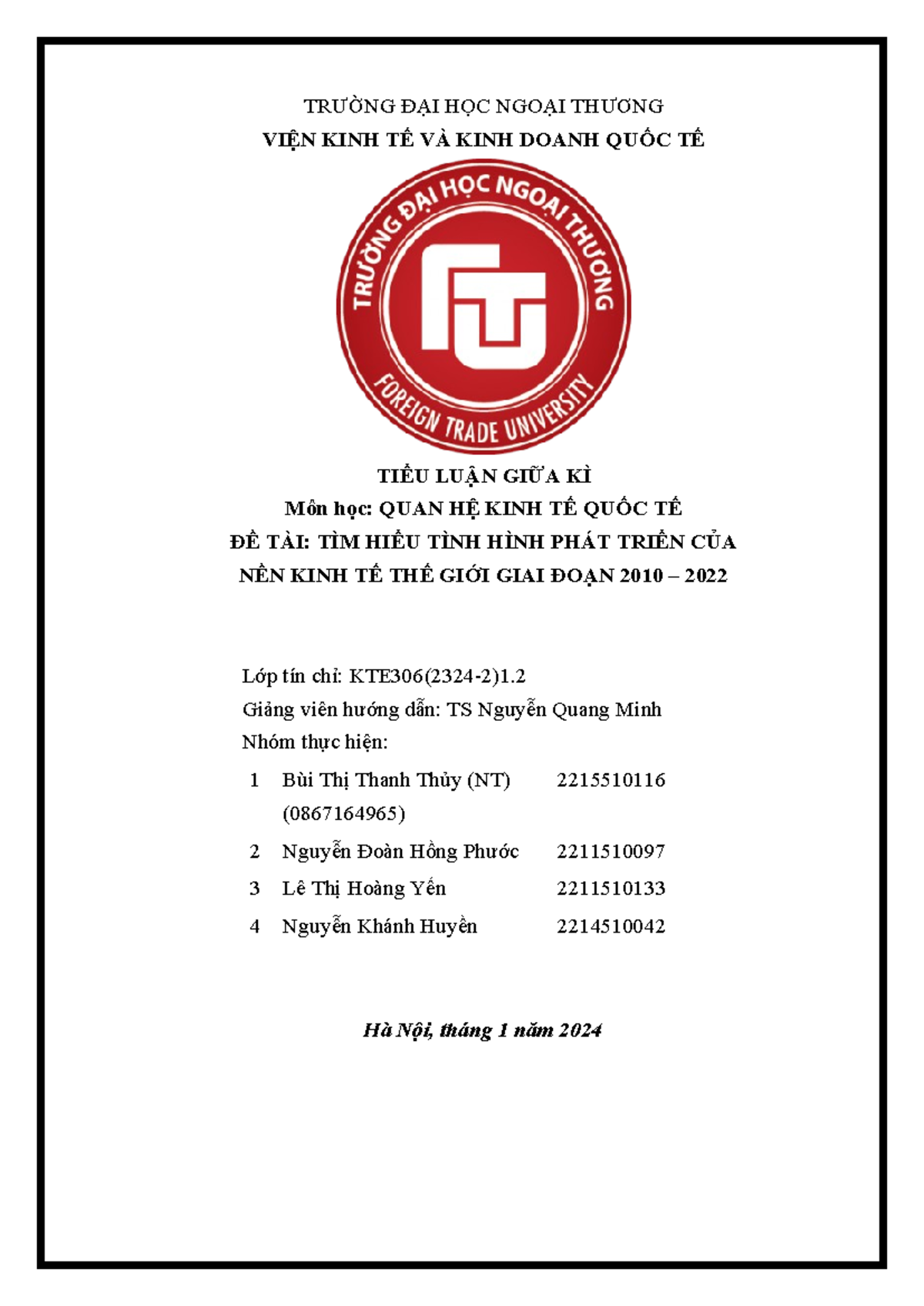 TIỂU LUẬN KTTG (21) - TRƯỜNG ĐẠI HỌC NGOẠI THƯƠNG VIỆN KINH TẾ VÀ KINH ...