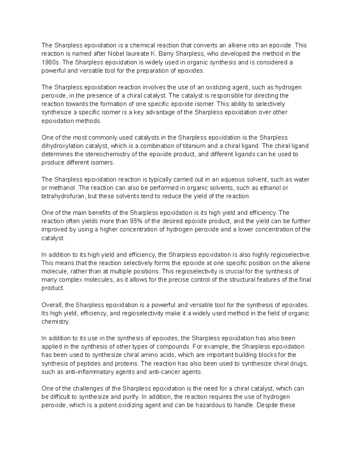 Sharpless Epoxidation summary - The Sharpless epoxidation is a chemical ...