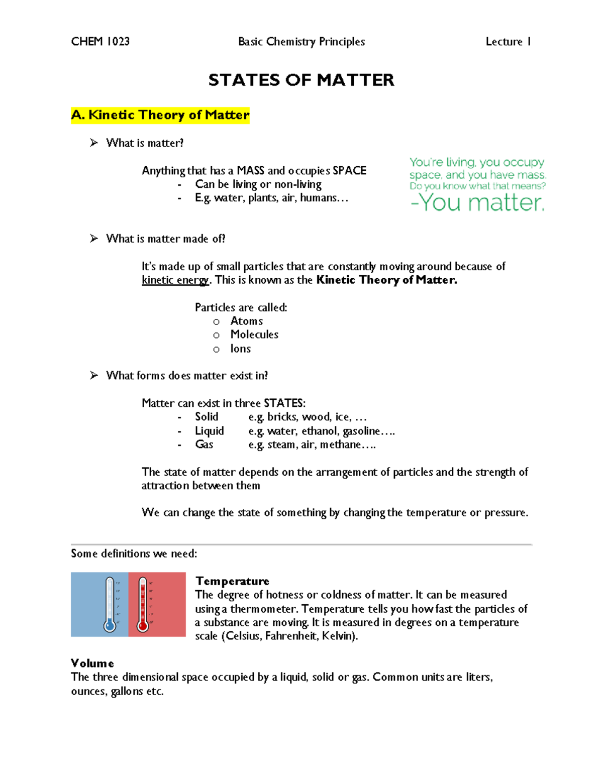 Lecture 1 States of Matter - STATES OF MATTER A. Kinetic Theory of ...