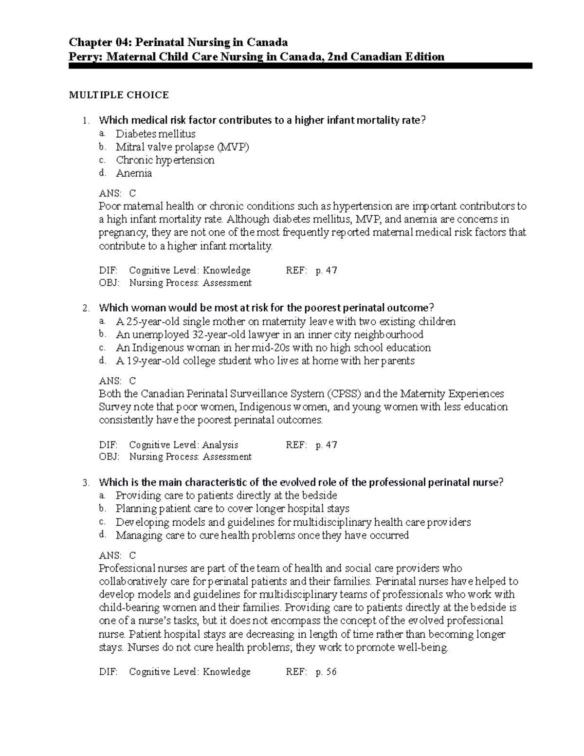 Chapter 4 mat child - Chapter 04: Perinatal Nursing in Canada Perry ...