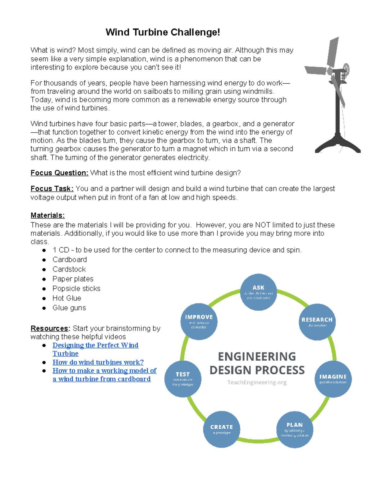 wind power project - Wind Turbine Challenge! What is wind? Most simply ...