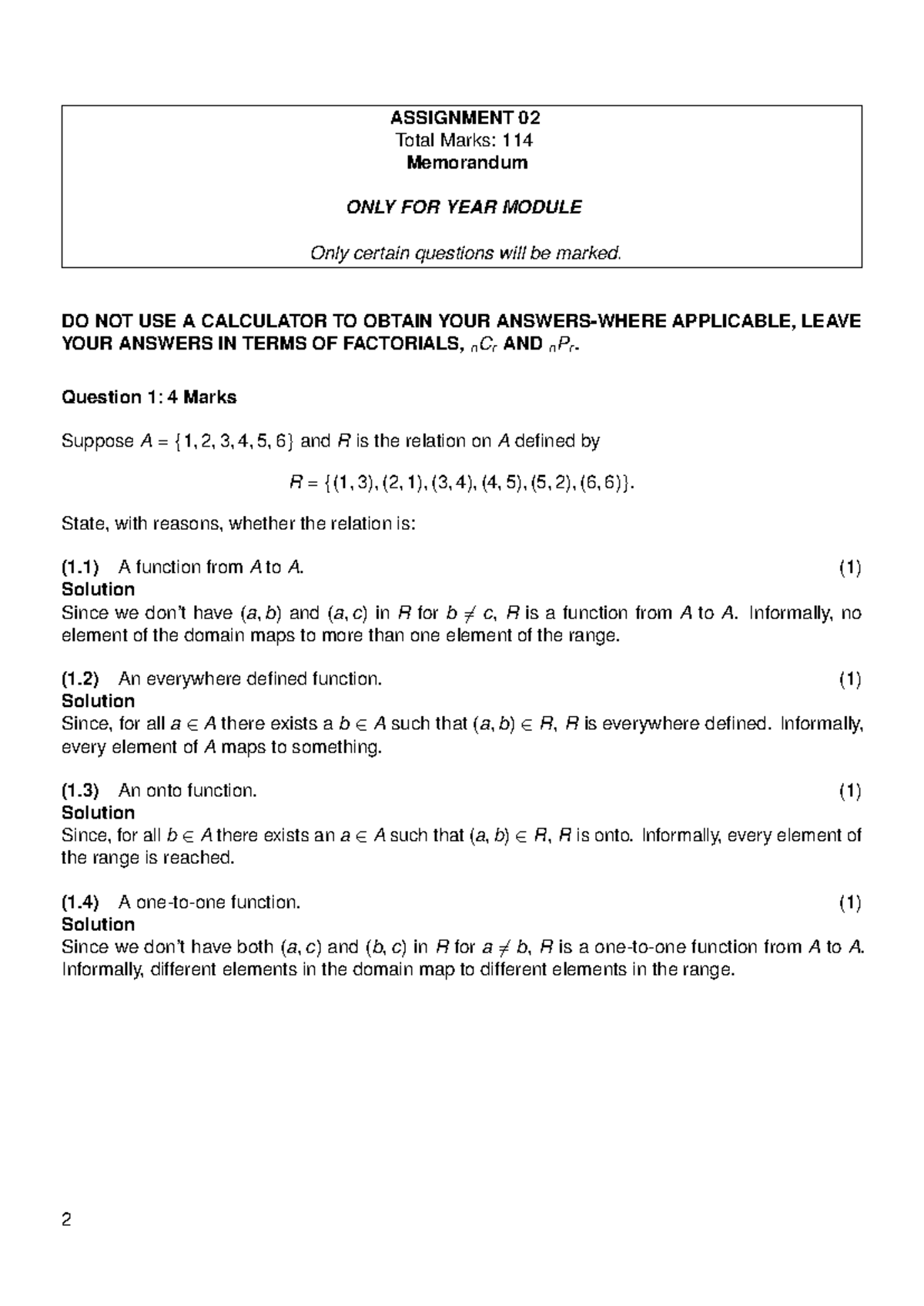 MAT2612 TL202 0 2023 0 B - assignment 2 - ASSIGNMENT 01 Total Marks ...