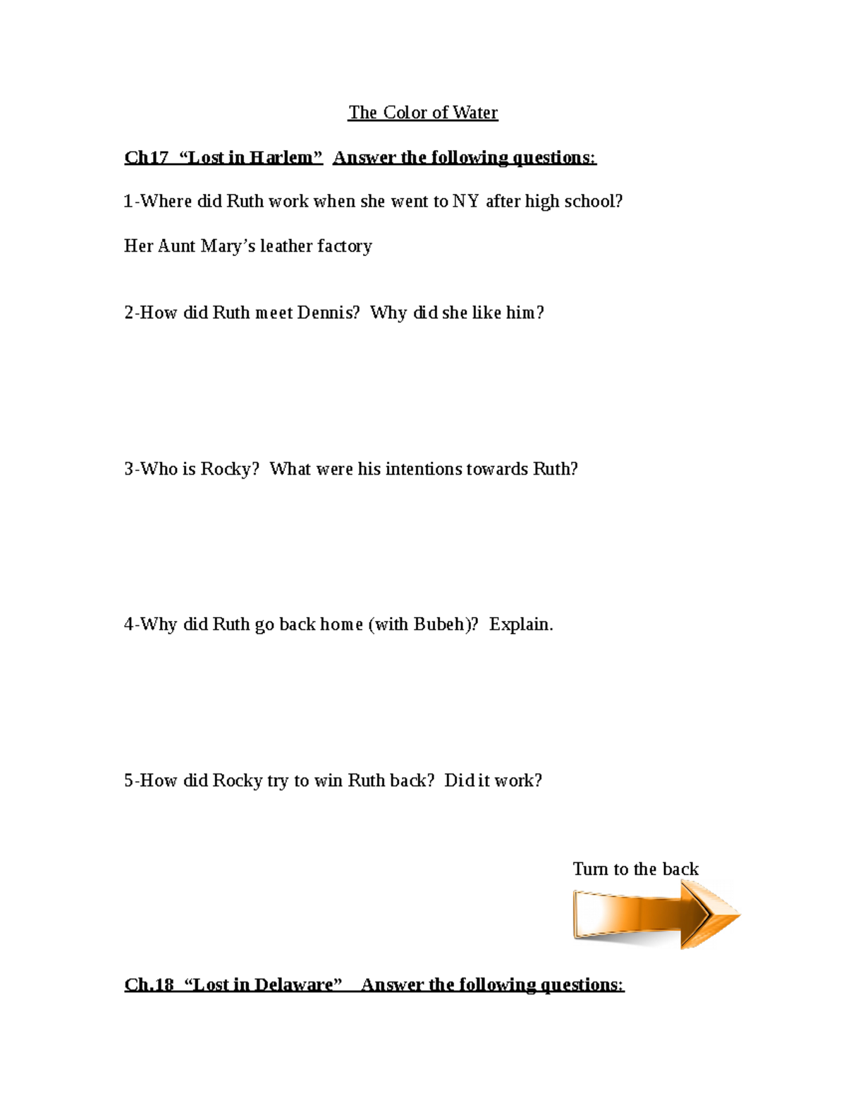 Copy of Copy of chapters 17 and 18 - Ch17 “Lost in Harlem” Answer the ...