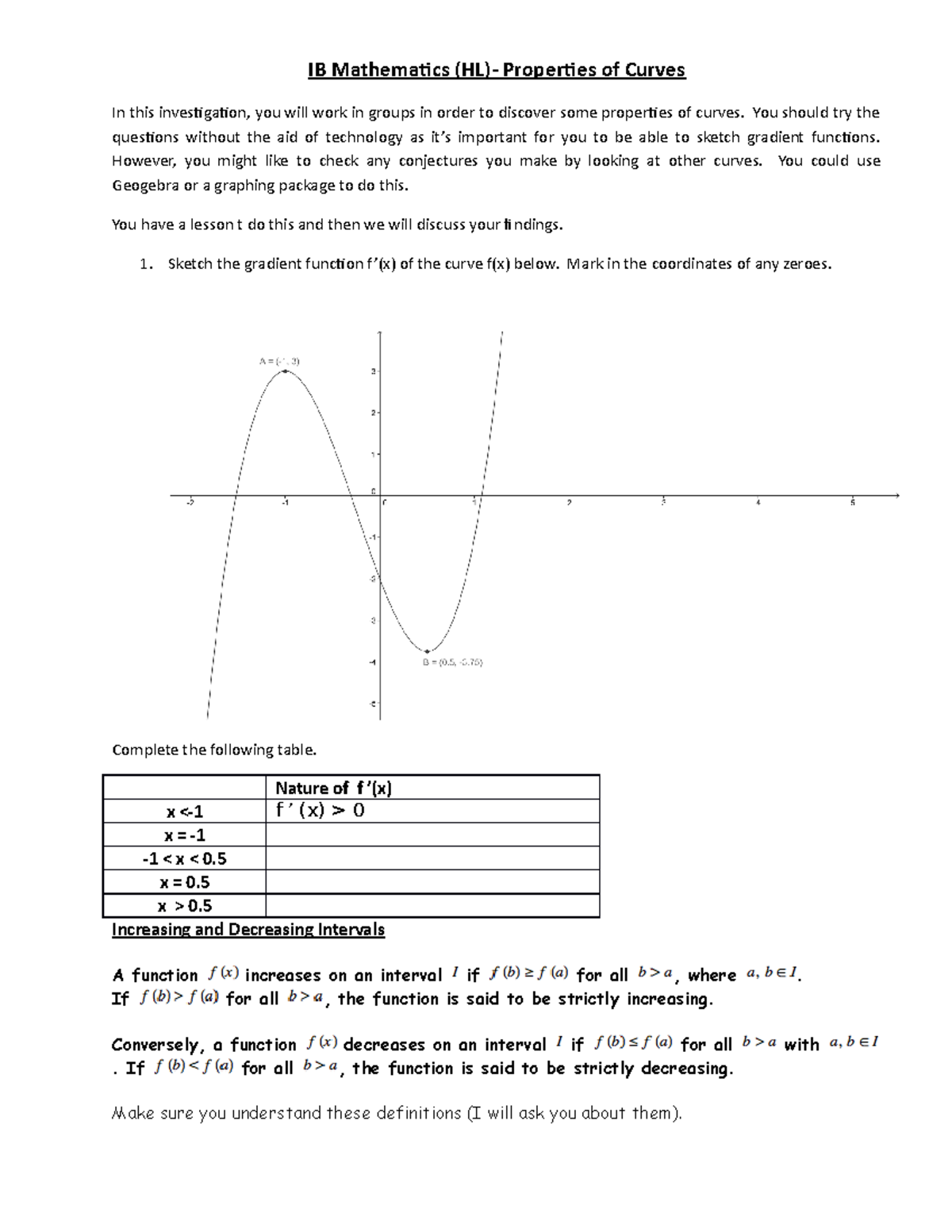 Properties of Curves for Grade 1 - IB Mathematics (HL)- Properties of ...