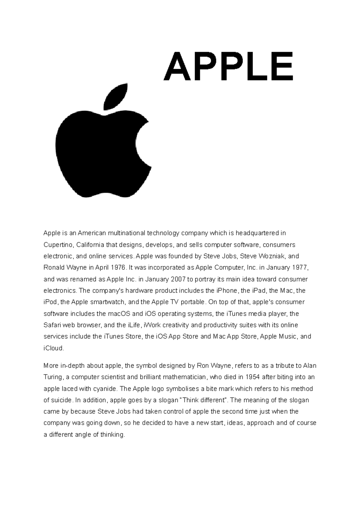 Apple company explanation that will provide details - APPLE Apple is an ...