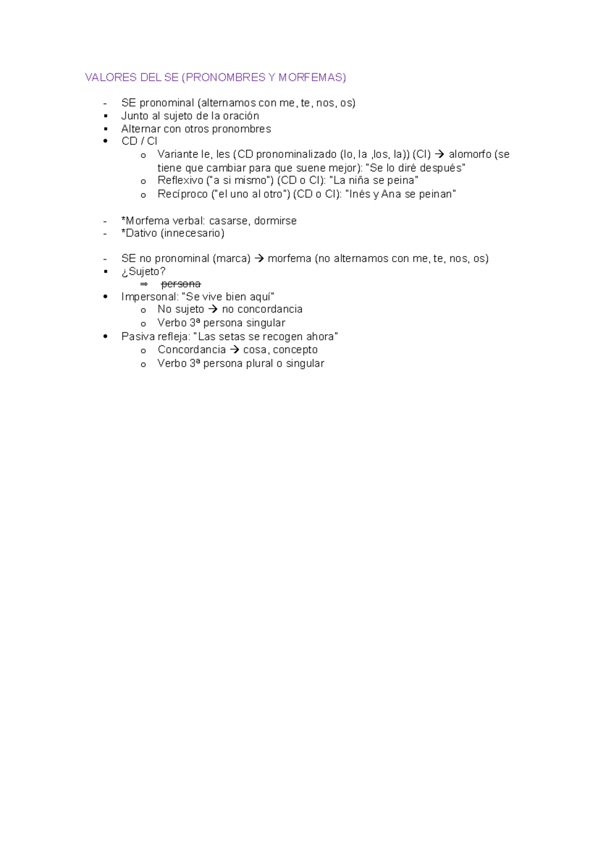 Valores DEL SE - VALORES DEL SE (PRONOMBRES Y MORFEMAS) SE pronominal ...