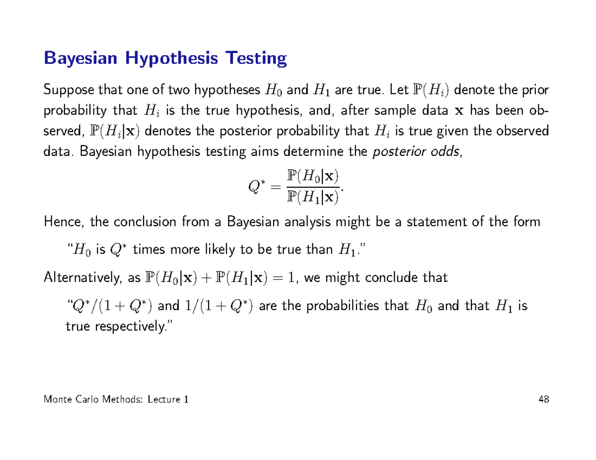 Bayes Notes 1-48-56 - Bayesian Hypothesis Testing Suppose that one of ...