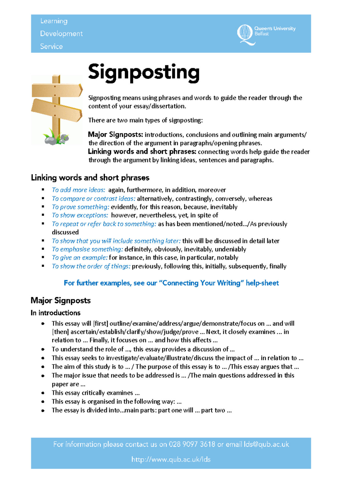 Signposts - Signposting means using phrases and words to guide the ...