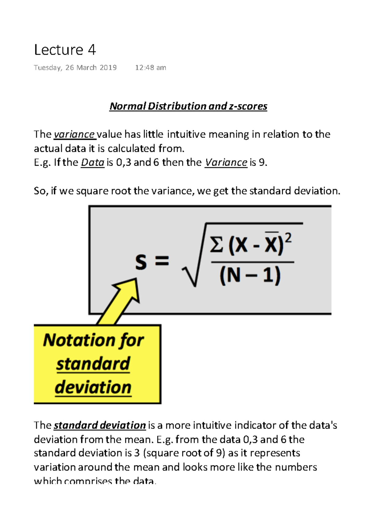 Lecture 4 - Normal Distribution and z-scores - Lecture 4 Tuesday, 26 ...