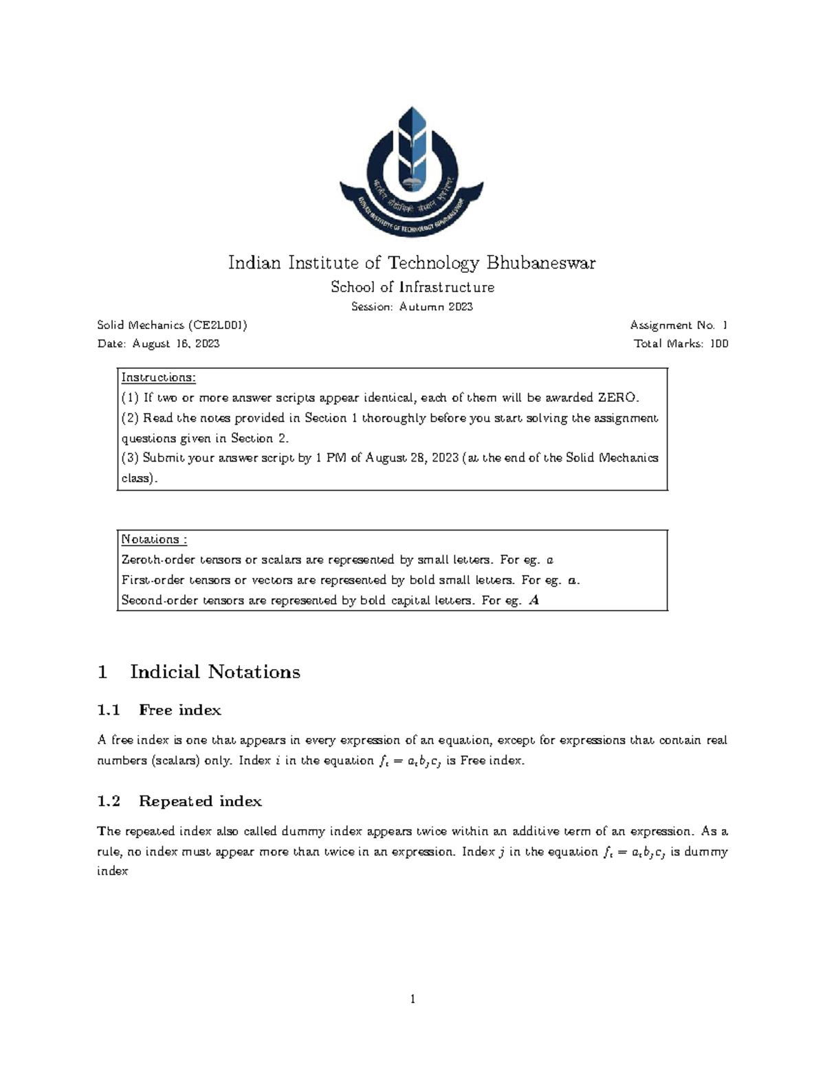 Assignment 1 Solid Mechanics - Indian Institute of Technology ...