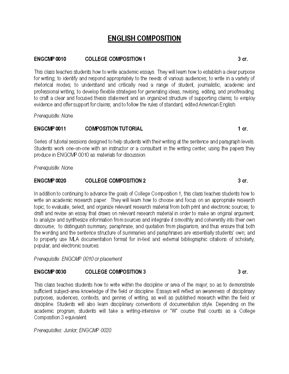 English Composition - syllabus - ENGLISH COMPOSITION ENGCMP 0010 ...