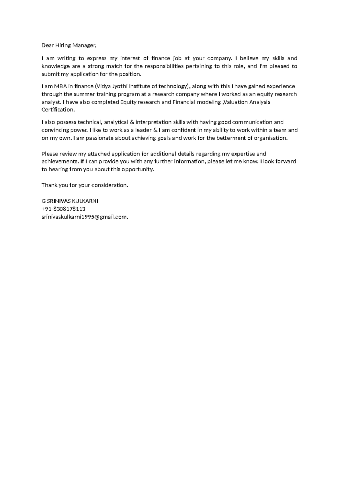 Cover letter - SSA - Dear Hiring Manager, I am writing to express my ...