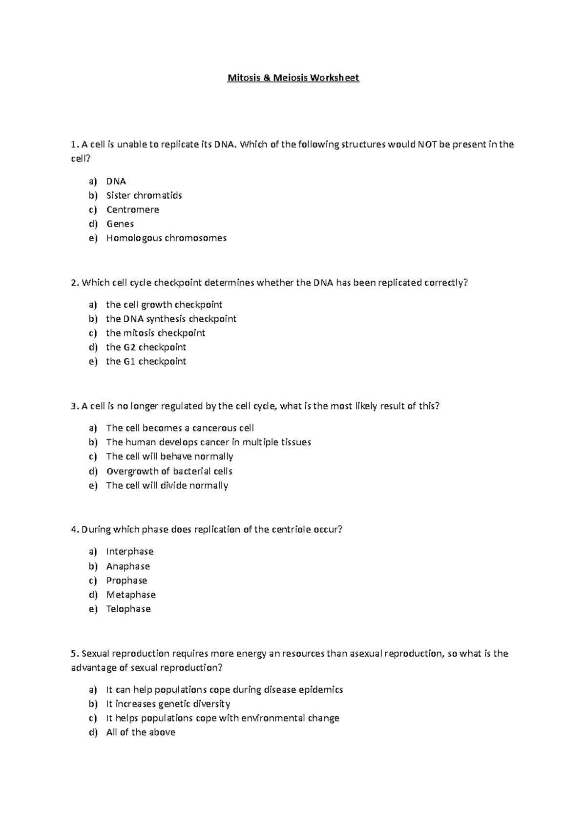Mitosis+ +Meiosis+Worksheet - Mitosis & Meiosis Worksheet A cell is ...