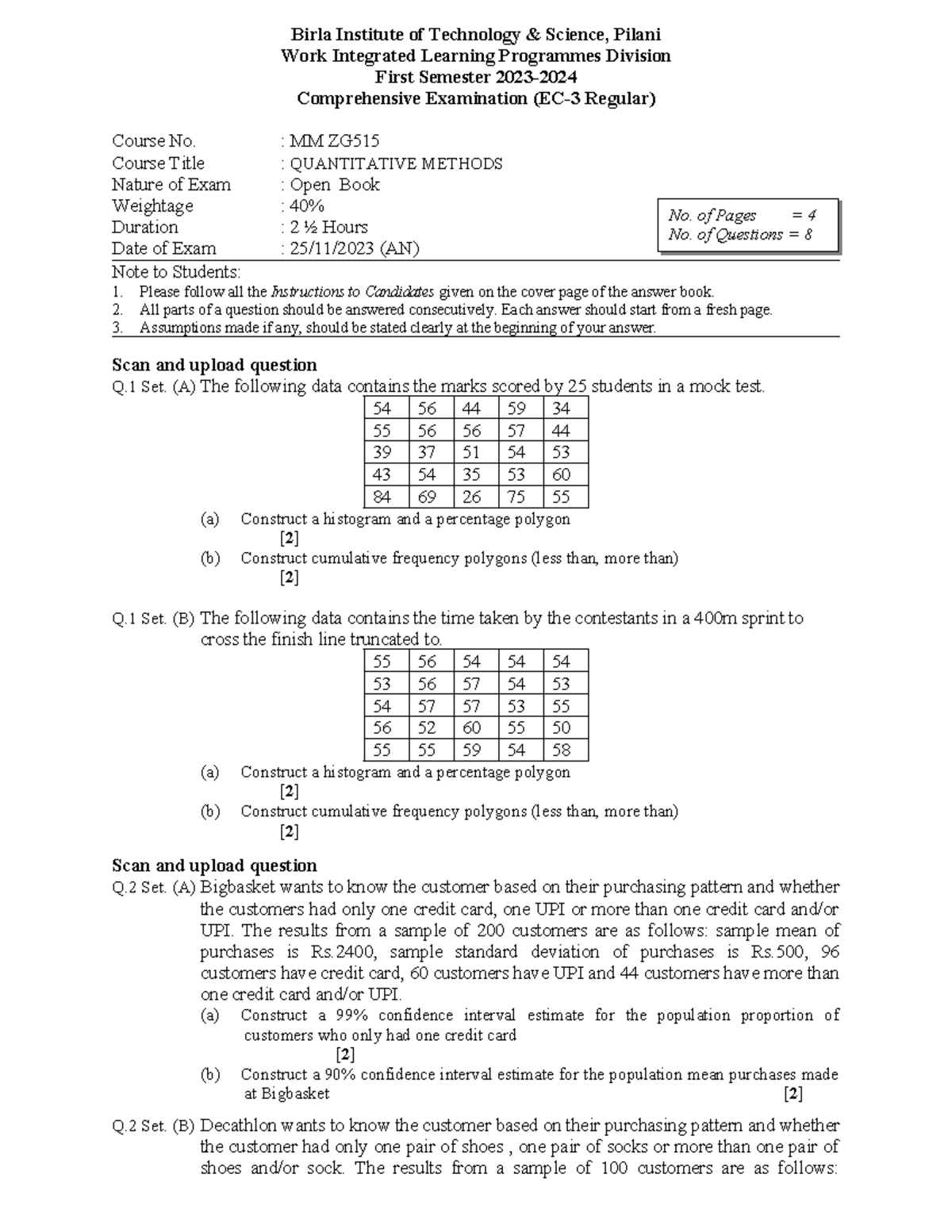 Question paper final exam of m .tech manufacturing management - Birla Institute of Technology ...