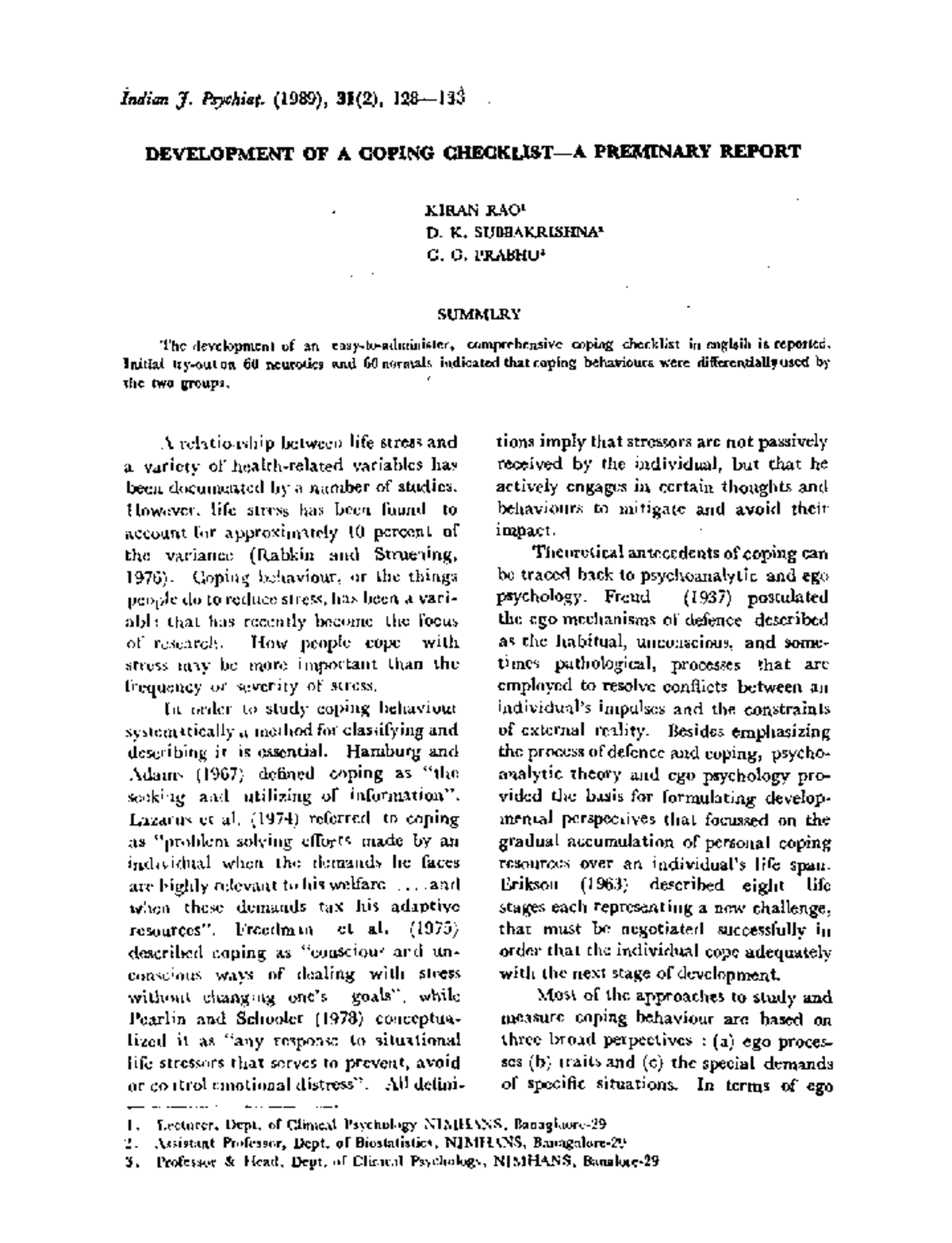 IJPsy-31-128 k rao coping checklist - Indian J. Psychiaf. (1989), 31(2 ...
