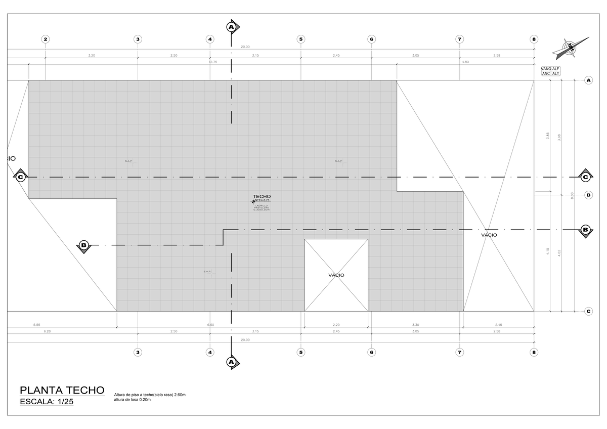 Techo - tamaño A1 - TAREA FINAL - Dibujo arquitectónico II - NTT=+5. TECHO PLANTA TECHO ESCALA ...