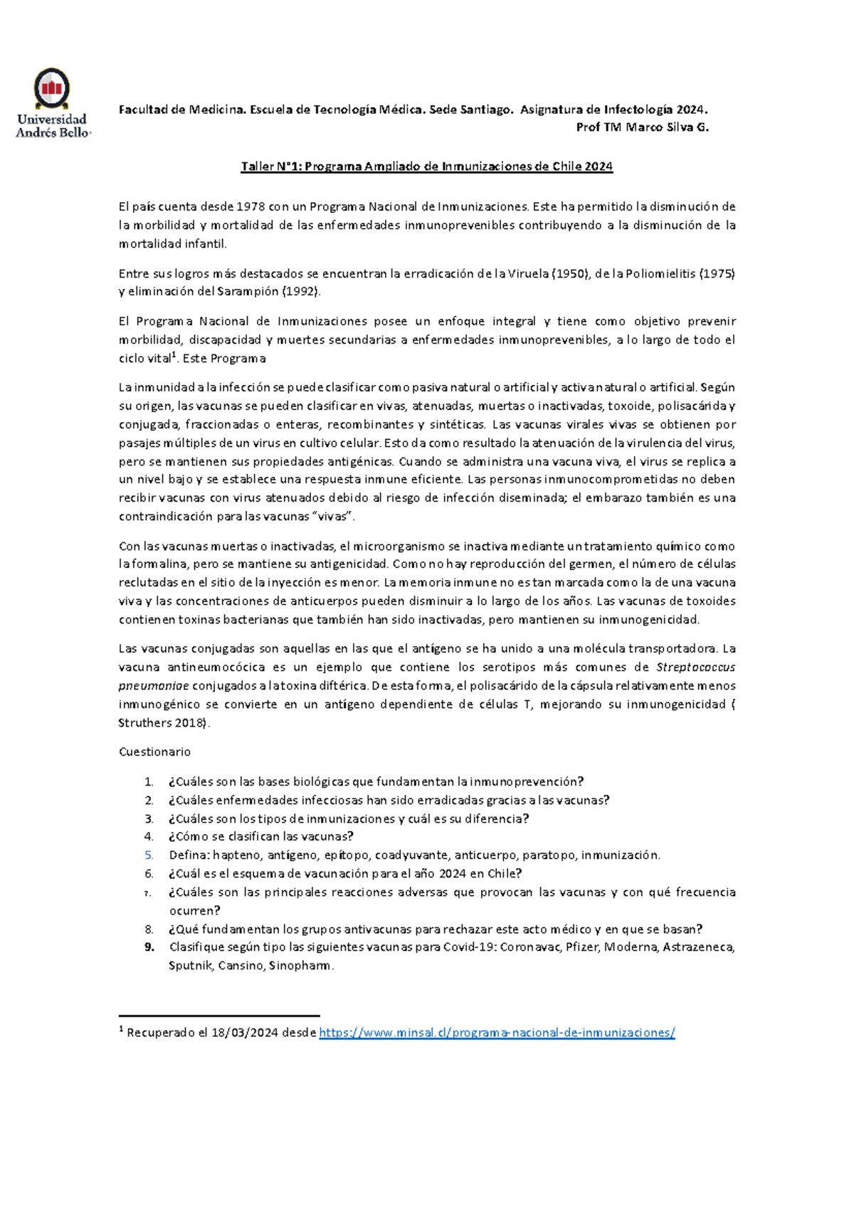 Taller N°2 PNI 2024 Chile - Facultad de Medicina. Escuela de Tecnología ...