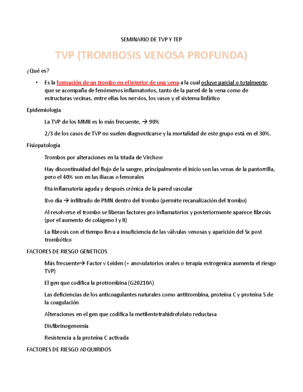 TVP y TEP - Clase farmacos para Trombosis venosas profunda y ...