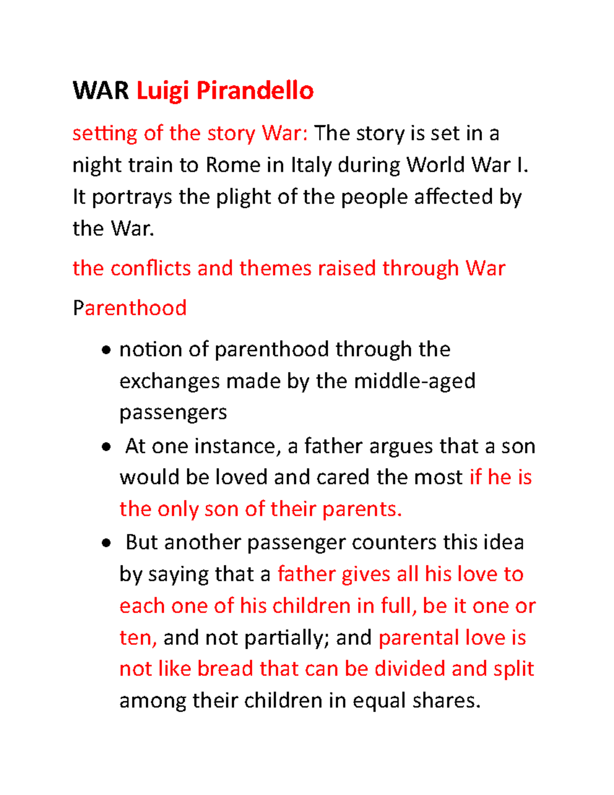 Short note on war - WAR Luigi Pirandello setting of the story War: The ...