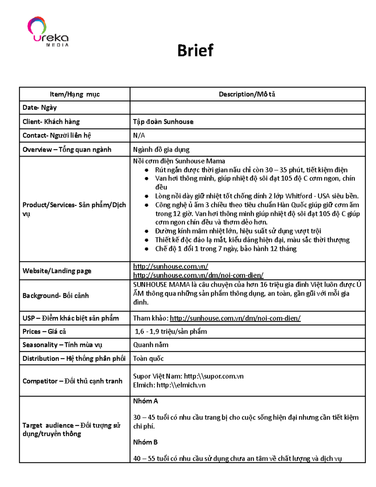 Brief - Brief Item/Hạng mục Description/Mô tả Date- Ngày Client- Khách ...