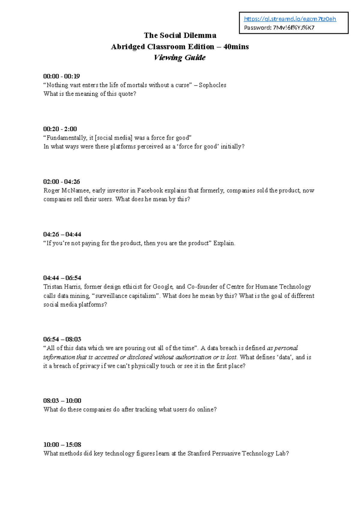The Social Dilemma Viewing Guide - ql.streamd/egcm7tz0eh Password: 7Mv ...