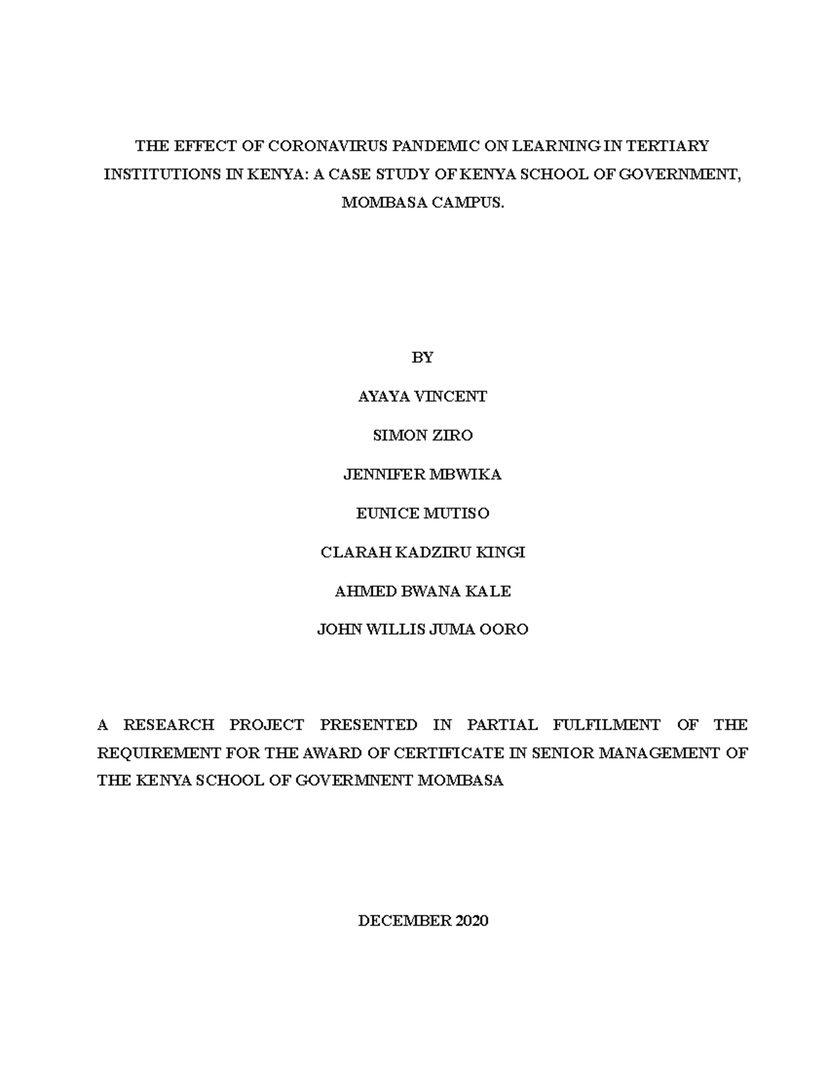 Research Proposal SMC Final Covid-19 - THE EFFECT OF CORONAVIRUS ...