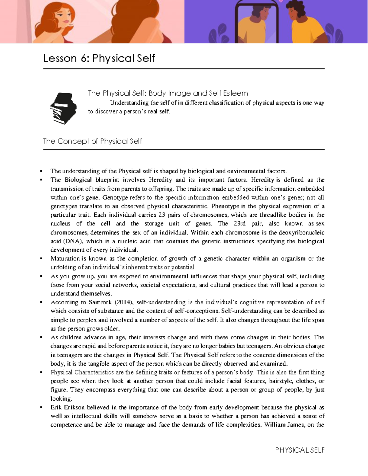 Lesson 6 Physical Self (Concept of Physical Self) - Lesson 6: Physical Self The Physical Self ...