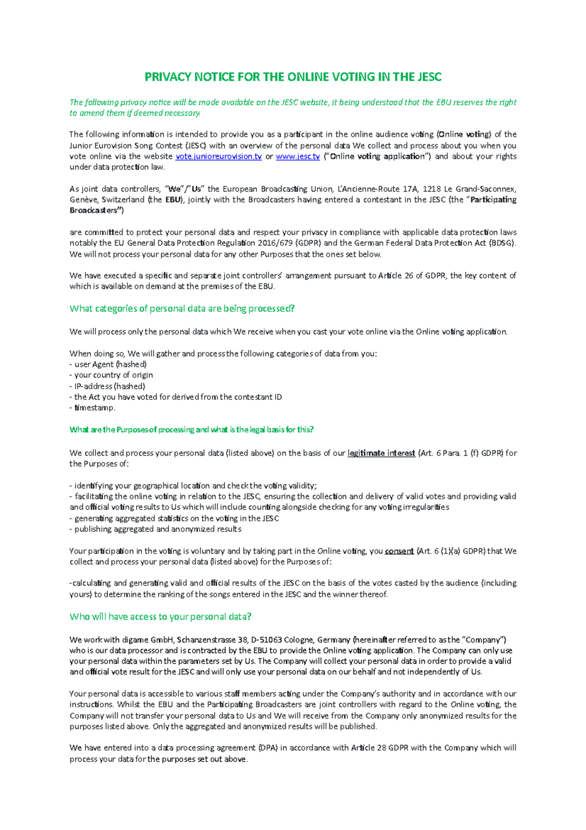 PDF 2023 JESC - Online Voting - Privacy Notice - PRIVACY NOTICE FOR THE ONLINE VOTING IN THE ...