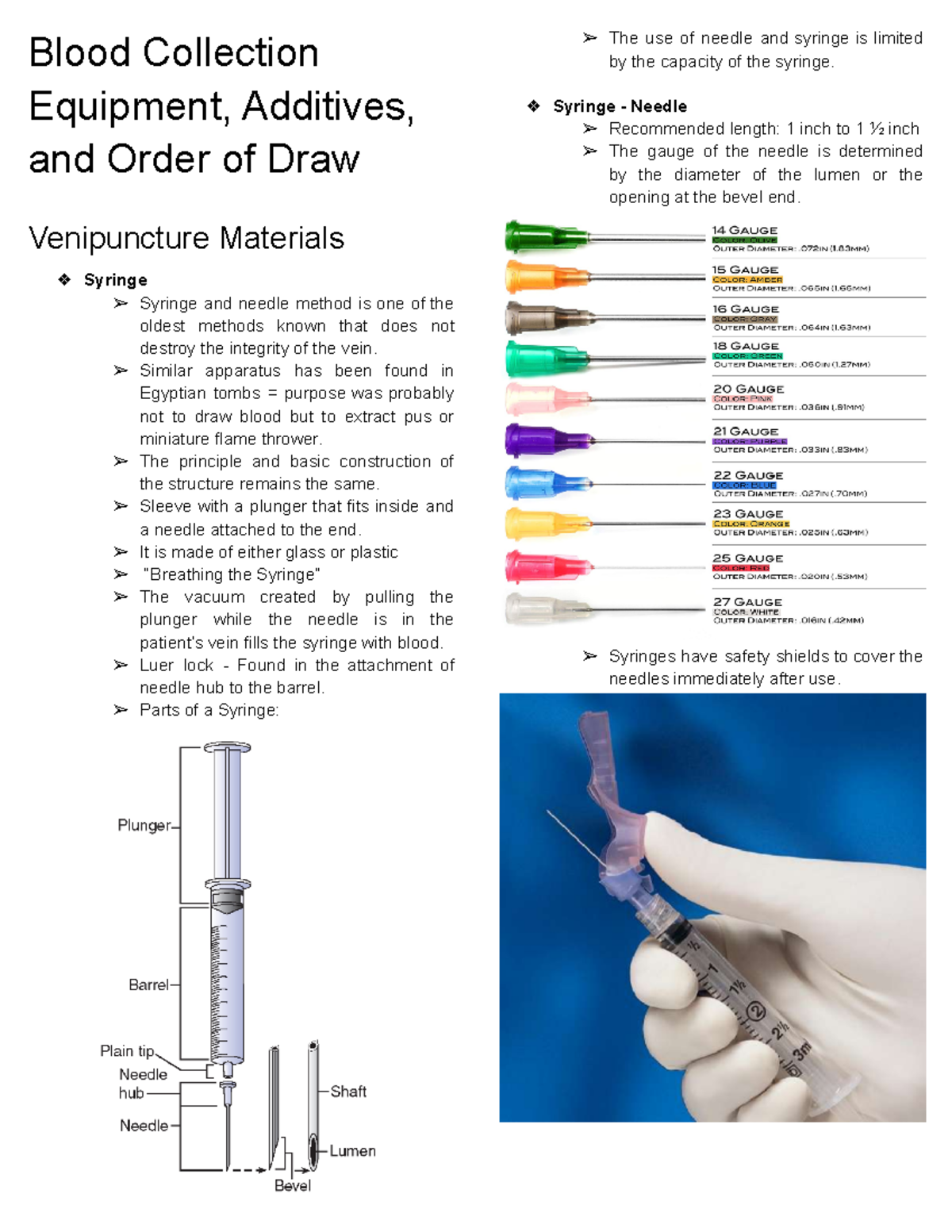 MLS1A- Module 4 - Phlebotomy Lecture for venipuncture - Blood ...