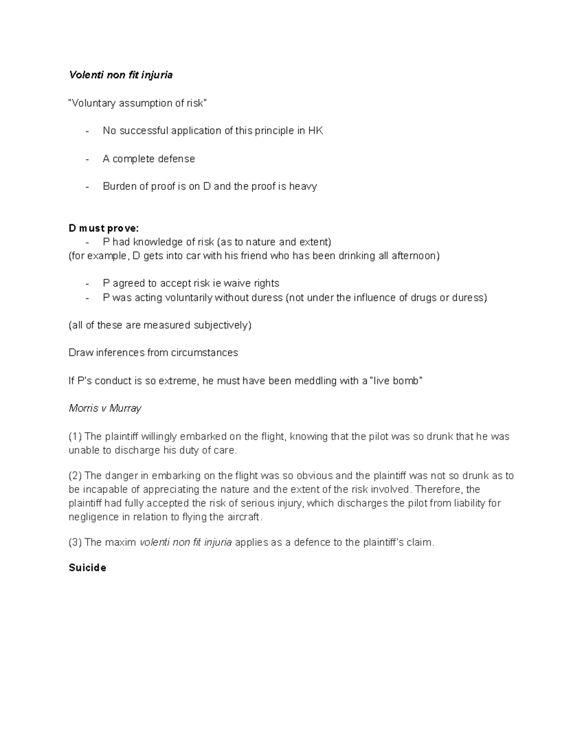 Volenti non fit injuria (voluntary assumption of risk) - Volenti non ...