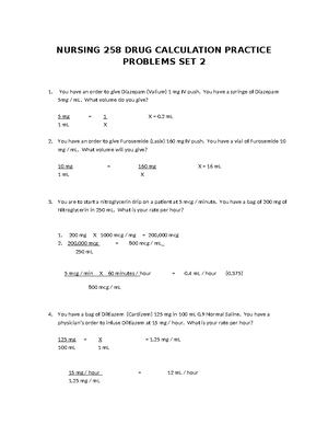IV DRUG Calculations SET 1 WITH Answers - IV DRUG CALCULATION PRACTICE QUESTIONS WITH ANSWERS ...