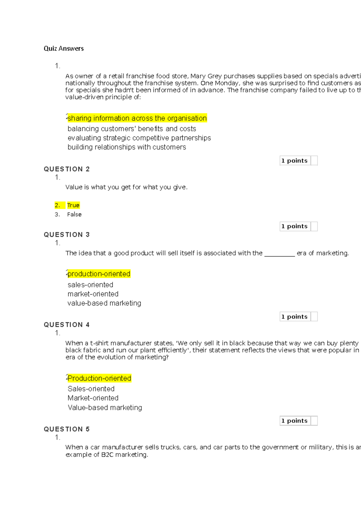 Quiz Answers for practice materials. - Quiz Answers As owner of a ...