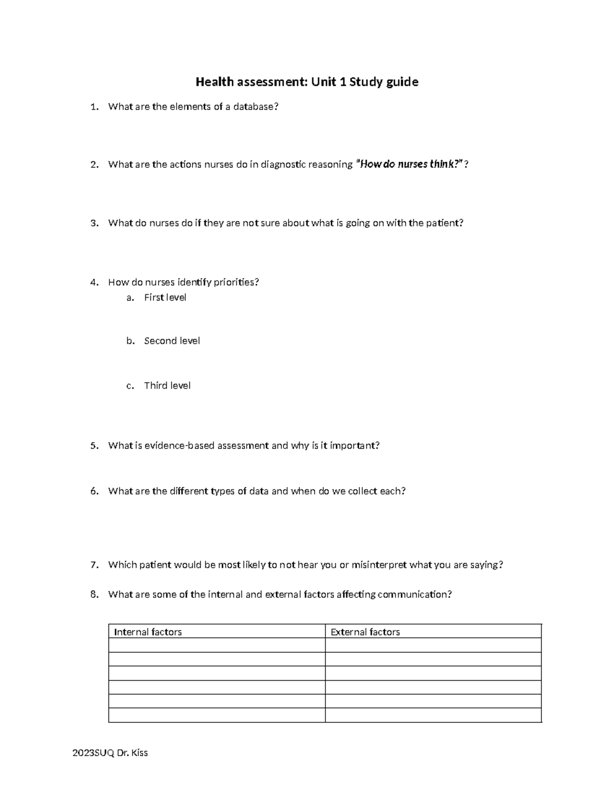 Unit+1+Study+guide - Study guide - Health assessment: Unit 1 Study ...