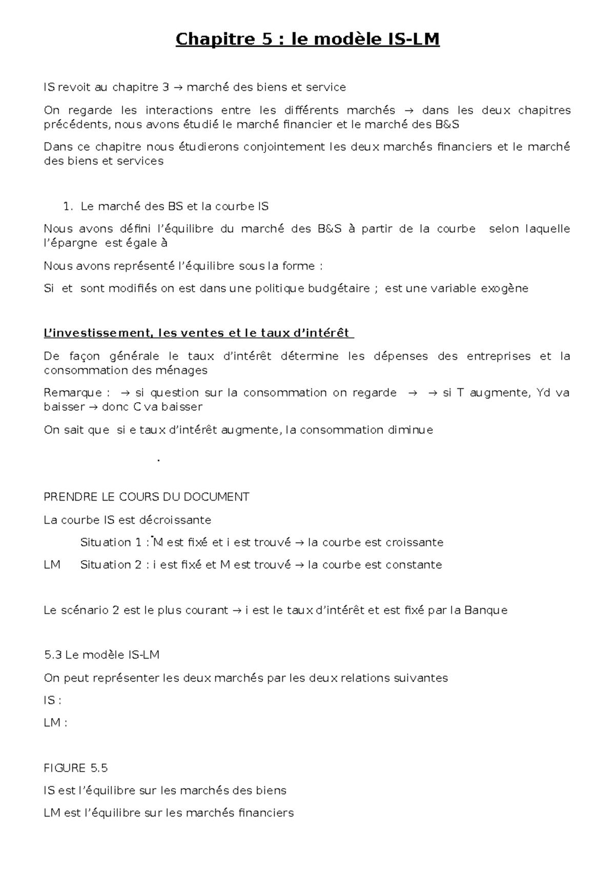 Chapitre 5 - Cours Chap 5 - Chapitre 5 : le modèle IS-LM IS revoit au ...