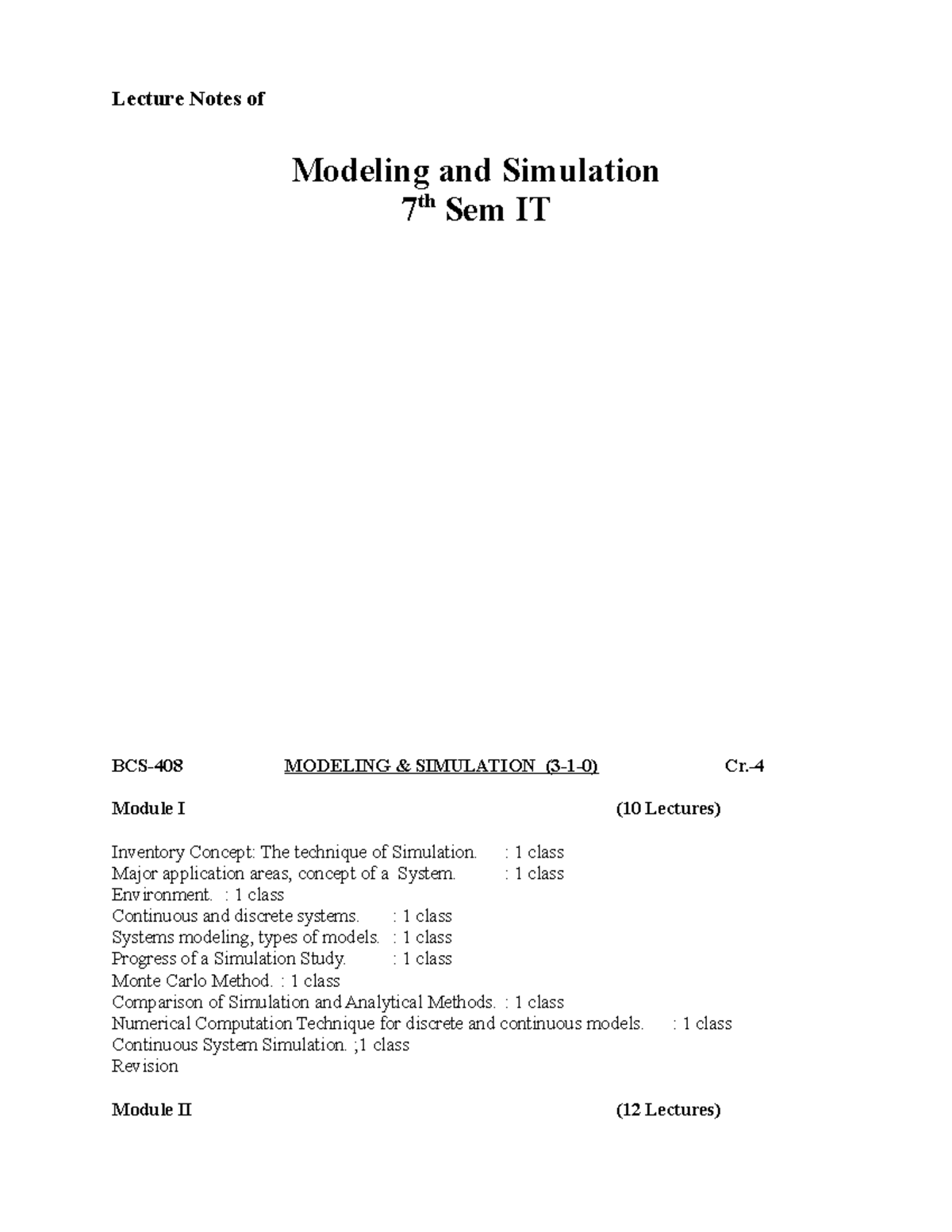 Lecture Notes Of Modeling And Simulation Lecture Notes Of Modeling And Simulation 7 Th Sem It