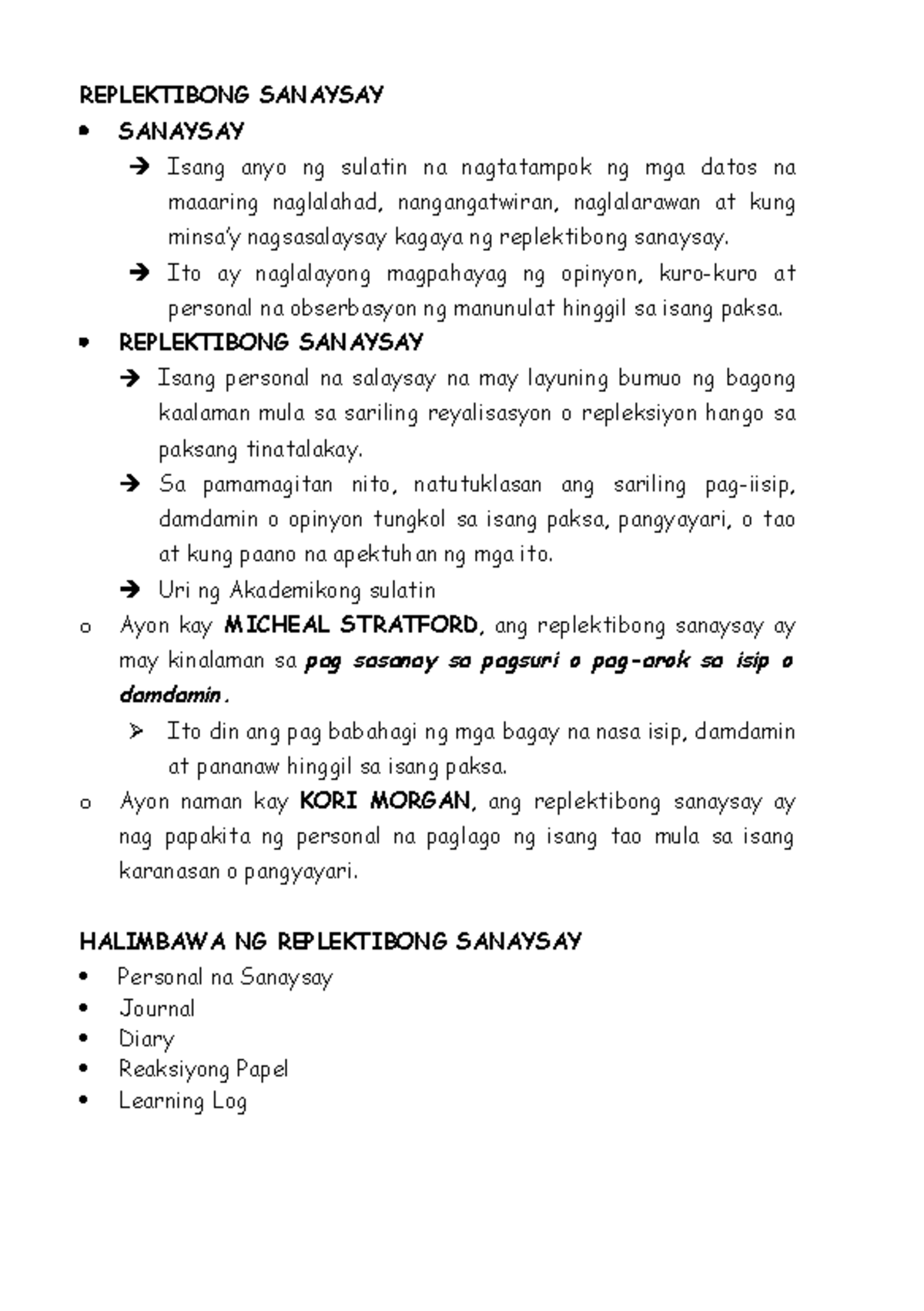 1.1 FIL - FIL NOTES - REPLEKTIBONG SANAYSAY SANAYSAY Isang anyo ng ...