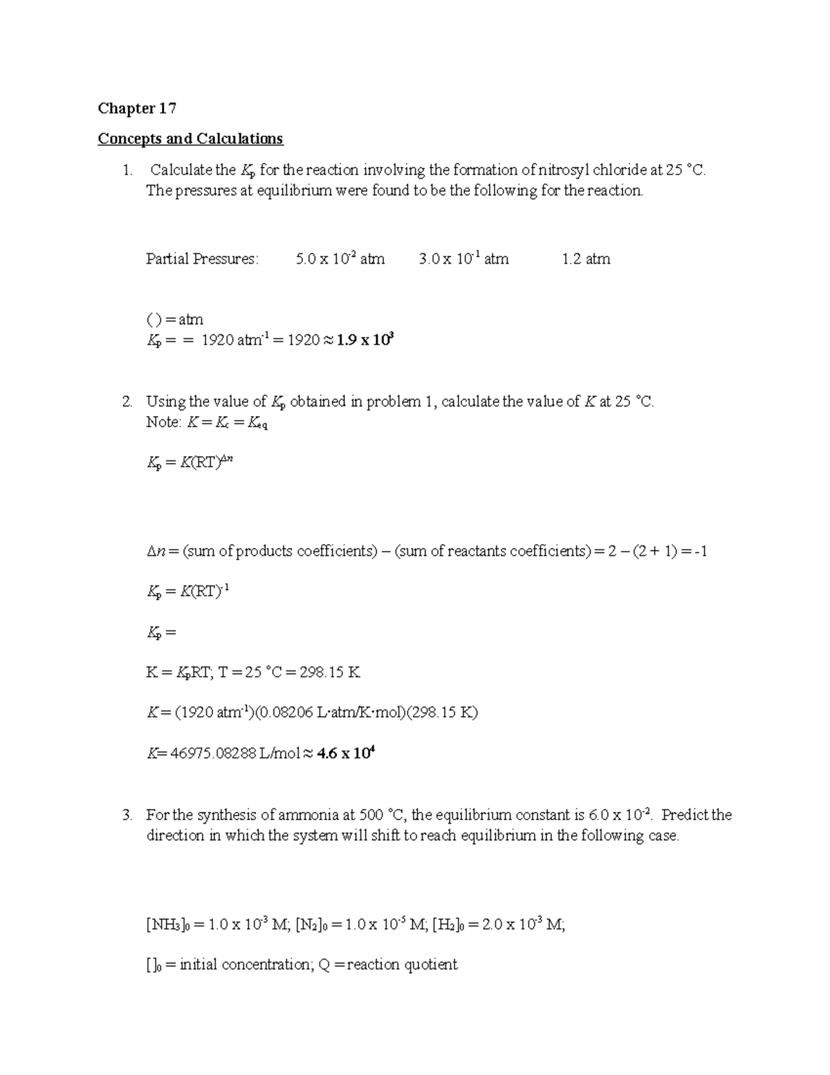 Chapter 17 Concepts and Calculations - Chapter 17 Concepts and ...