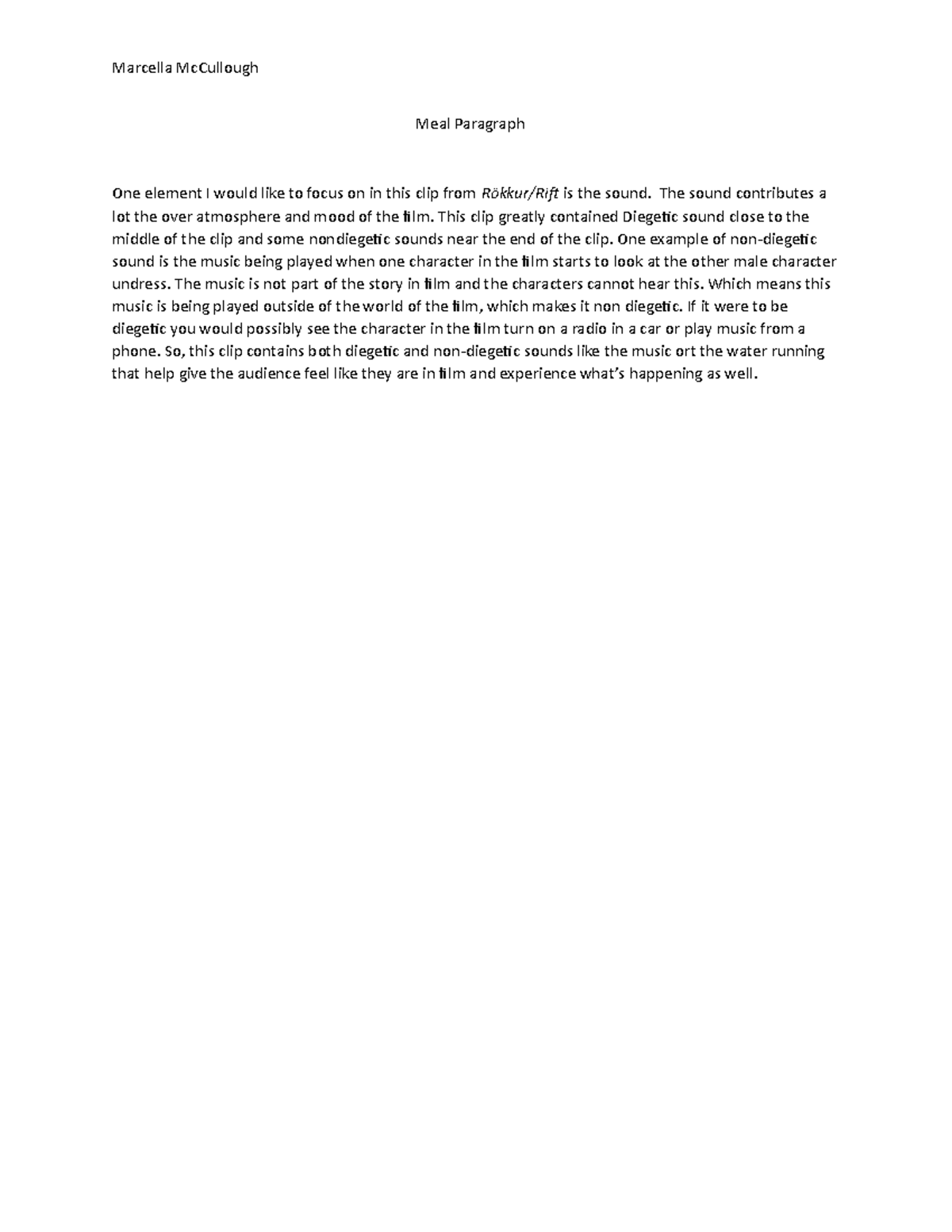 Meal Paragraph - Marcella McCullough Meal Paragraph One element I would ...