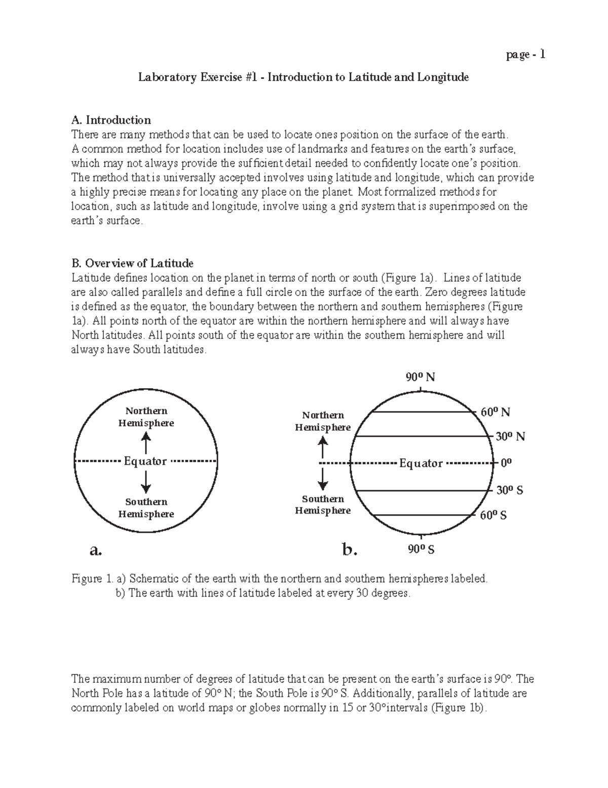 Latitude Longitude Lab - Laboratory Exercise #1 - Introduction to Latitude and Longitude A ...