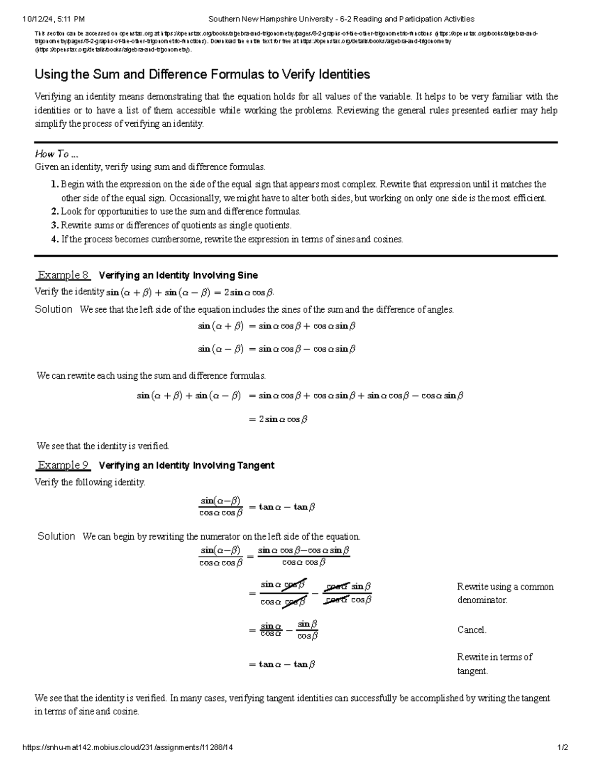 Southern New Hampshire University - 6-14 Using the Sum and Difference ...