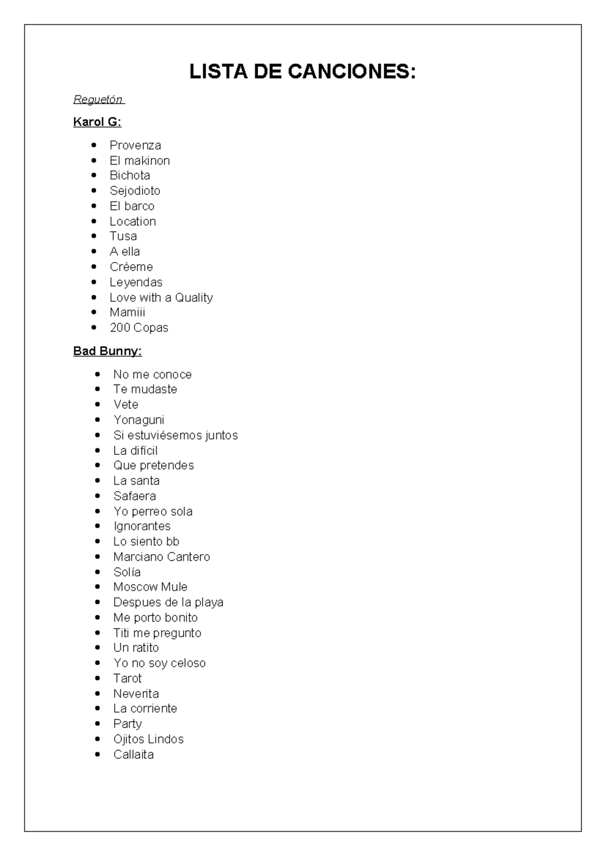 Lista DE Canciones - jkhjkb - LISTA DE CANCIONES: Reguetón Karol G ...