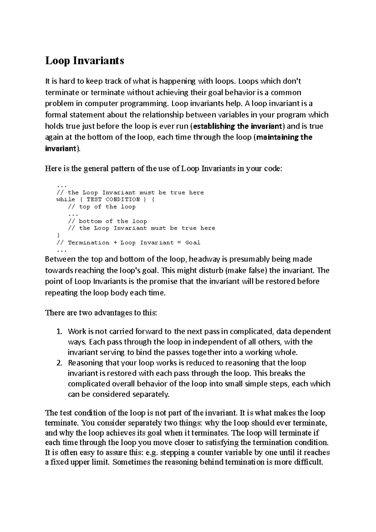Loop Invariants Lecture Notes Loop Invariants It Is Hard To Keep
