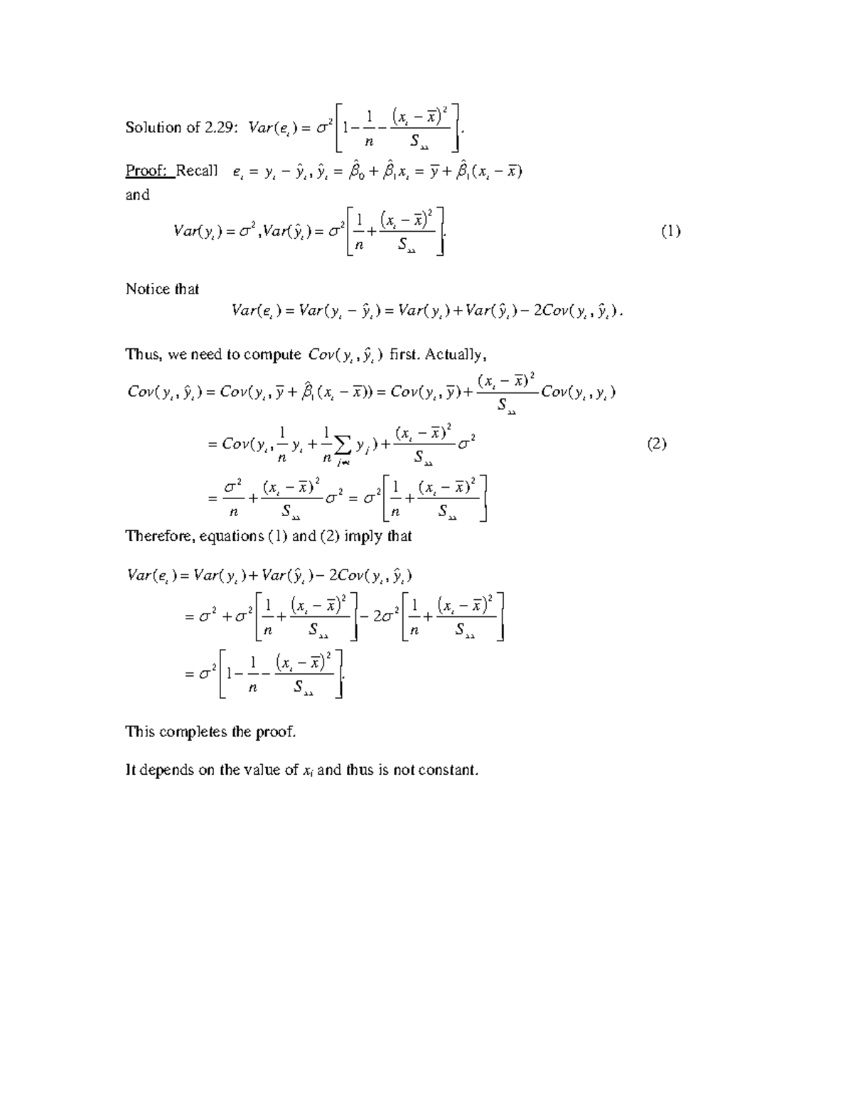 E2-29-Sol - Solution of 2: ( ) ⎥ ⎥ ⎦ ⎤ ⎢ ⎢ ⎣ ⎡ − = − − xx i i S x x n ...